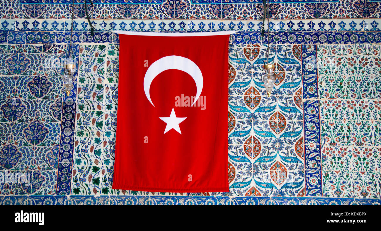 Turkish national flag hang on a pole in open air Stock Photo - Alamy