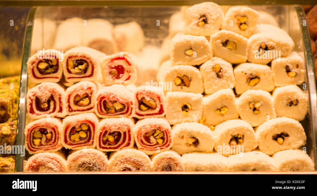 Load of traditional turkish delight rahat lokum Stock Photo - Alamy
