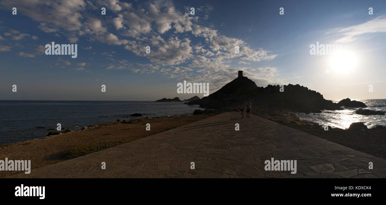 Corsica, Gulf of Ajaccio: sunset on La Parata Tower, a ruined Genoese ...
