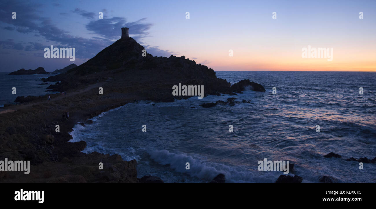 Corsica, Gulf of Ajaccio: sunset on La Parata Tower, a ruined Genoese ...
