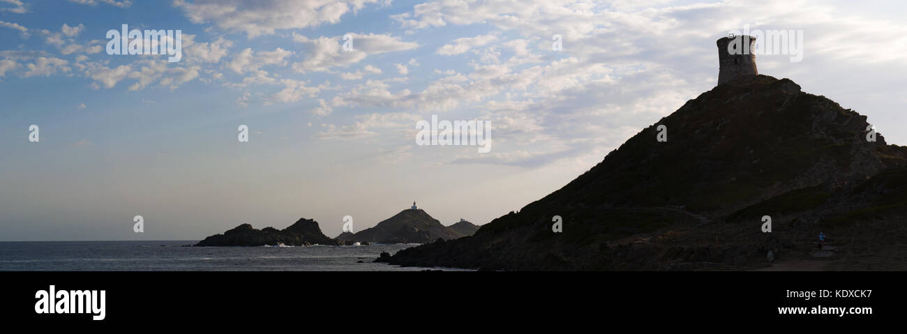 Corsica, Gulf of Ajaccio: sunset on La Parata Tower, a ruined Genoese ...