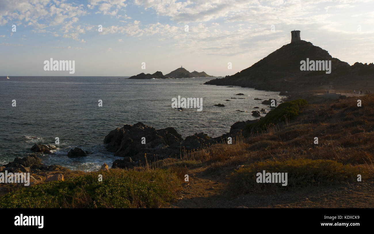 Corsica, Gulf of Ajaccio: sunset on La Parata Tower, a ruined Genoese ...