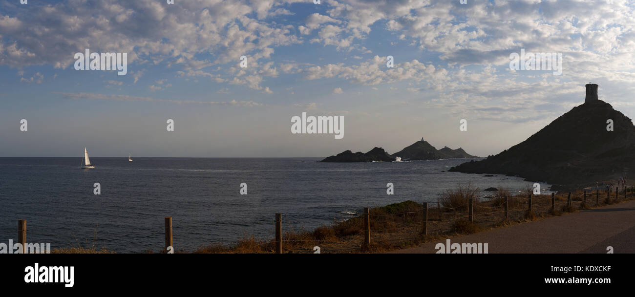 Corsica, Gulf of Ajaccio: sunset on La Parata Tower, a ruined Genoese ...
