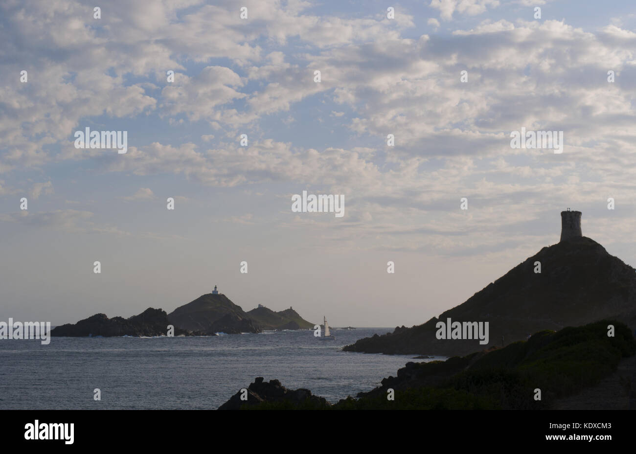 Corsica, Gulf of Ajaccio: sunset on La Parata Tower, a ruined Genoese ...