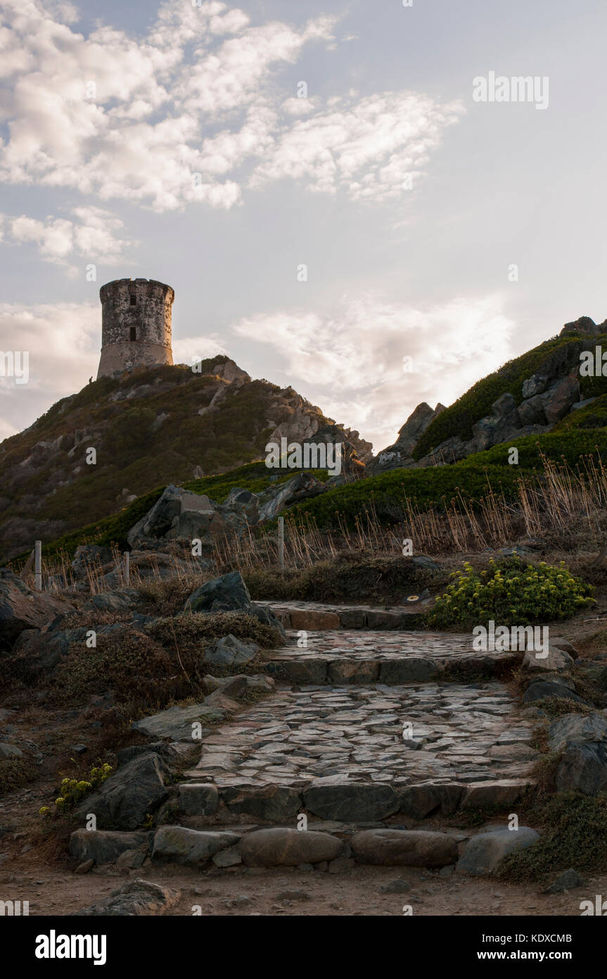 Corica, Gulf of Ajaccio: sunset on La Parata Tower, a ruined Genoese ...