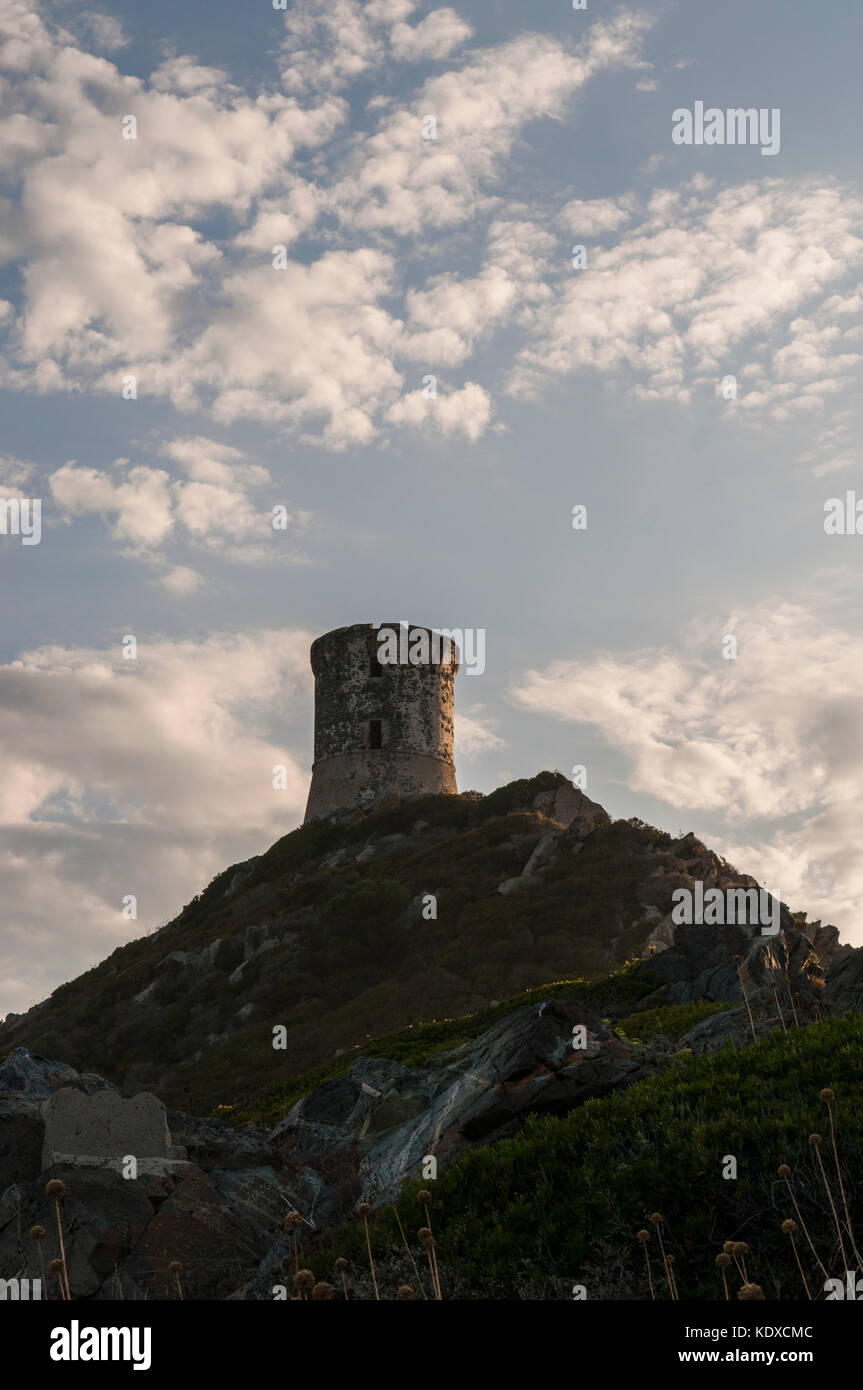 Corica, Gulf of Ajaccio: sunset on La Parata Tower, a ruined Genoese ...