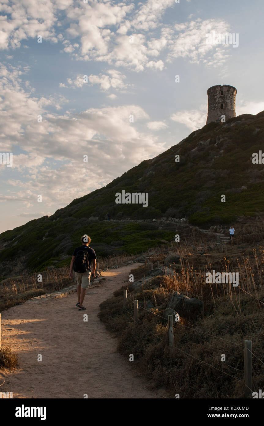 Corica, Gulf of Ajaccio: sunset on La Parata Tower, a ruined Genoese ...