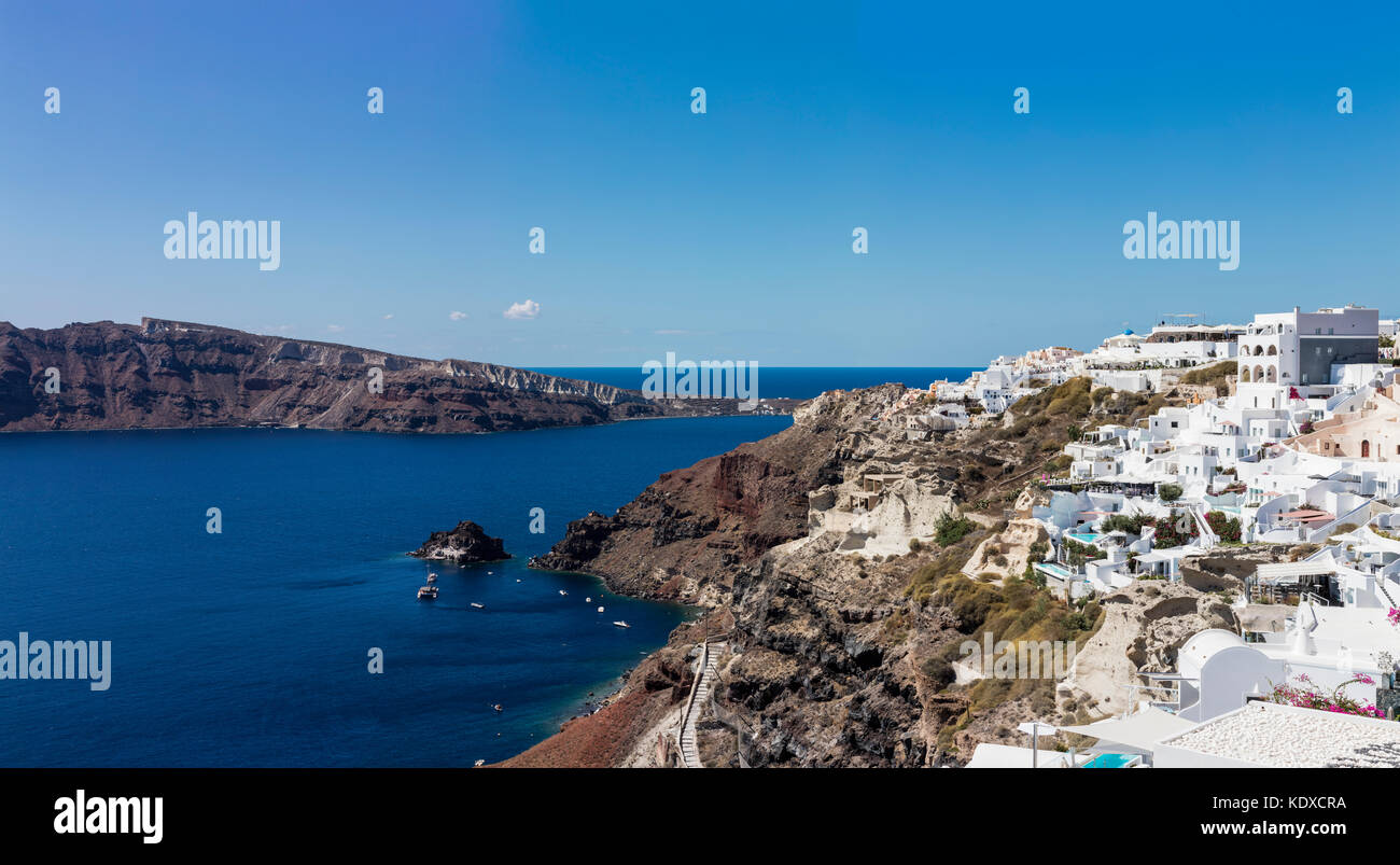 Panoramic view of Oia village in Santorini island, Greece Stock Photo ...