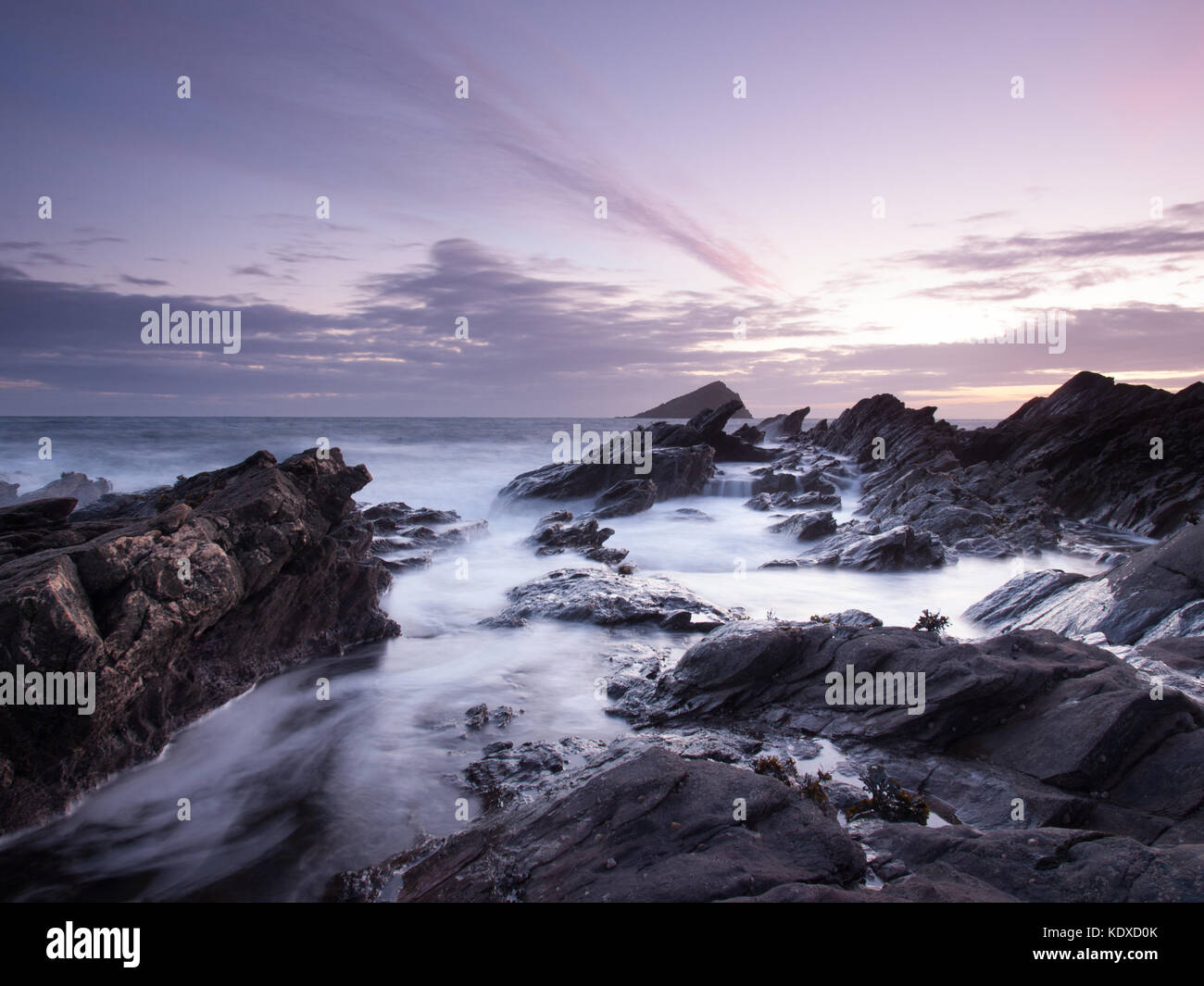 Wembury Beach headland, Devon, England. Crashing waves on rocks at ...