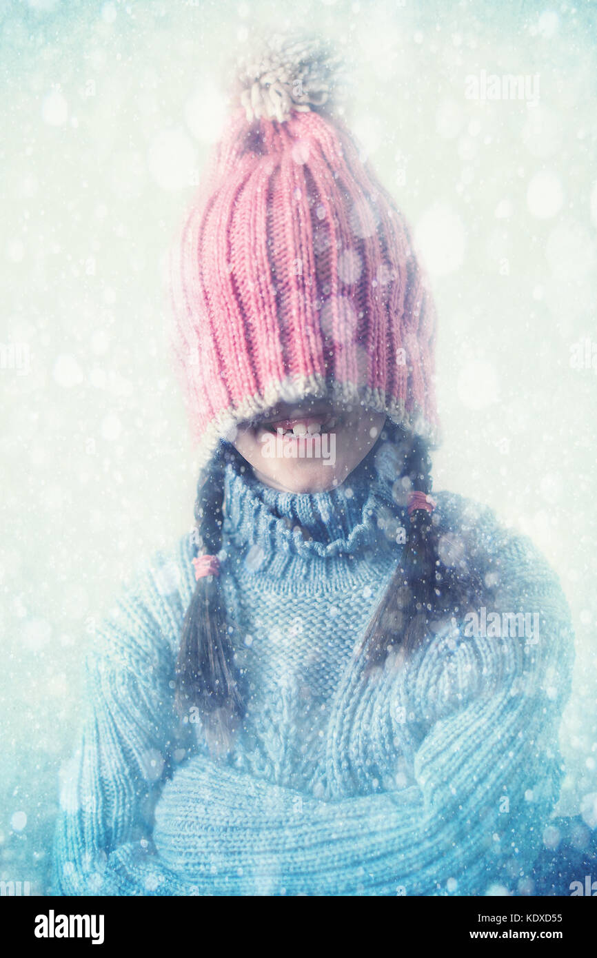 Little girl with a hat over her eyes. Happy mood. Studio shot Stock ...