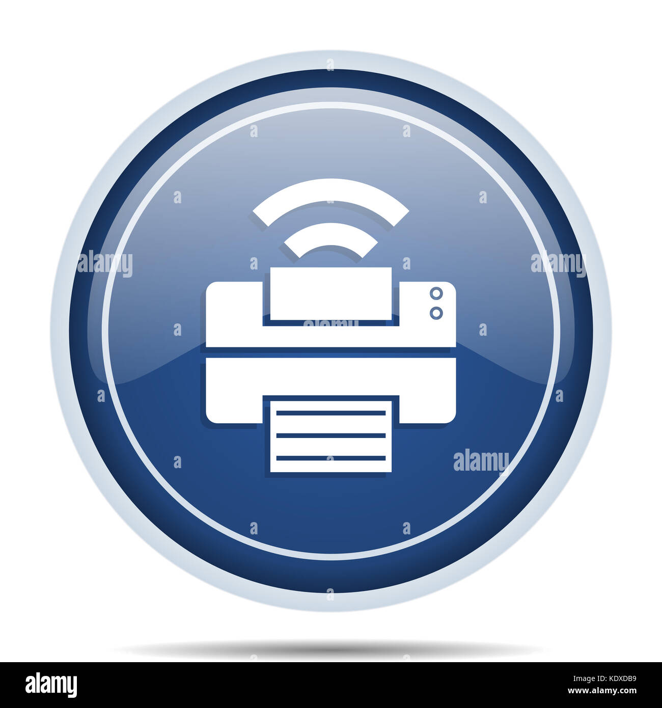 Printer blue round web icon. Circle isolated internet button for ...