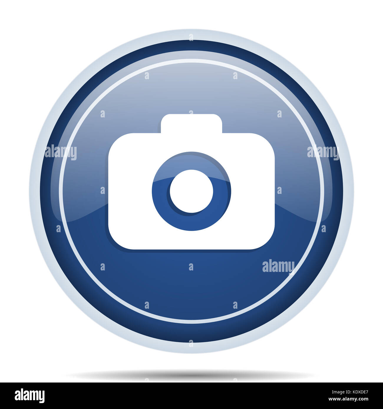 Photo camera blue round web icon. Circle isolated internet button for ...