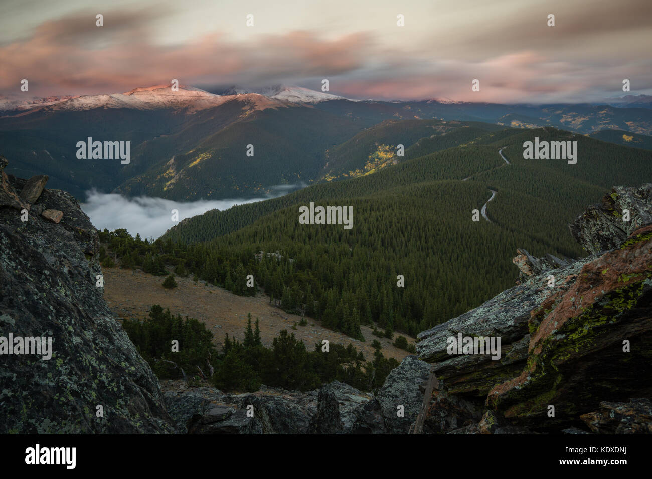 Sunrise on Mount Evans, and Squaw Pass Road. Evergreen, Colorado Stock ...