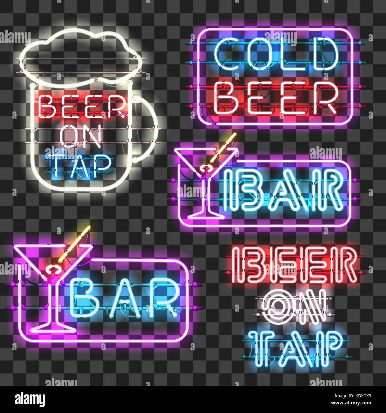 Set of glowing bar neon signs isolated on transparent background ... Set of glowing bar neon signs isolated on transparent background ...