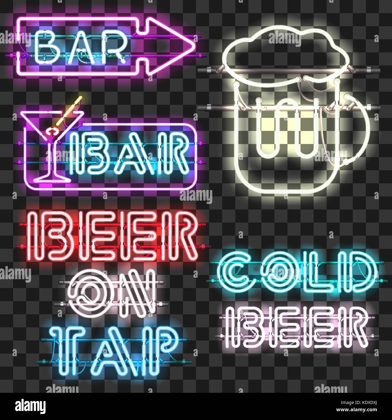 Neon signs street night Stock Vector Images - Alamy
