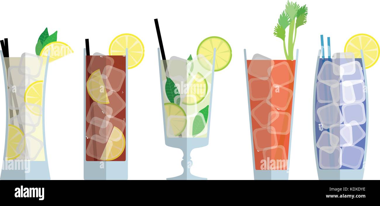LONG DRINKS COCKTAIL GLASSES COLLECTION FLAT STYLE Stock Vector Image ...