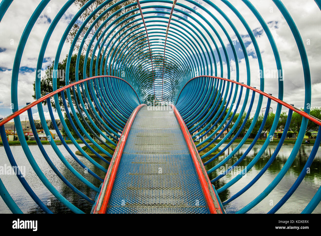 Indoor view of the colorful bridge over an artificial lake located in ...