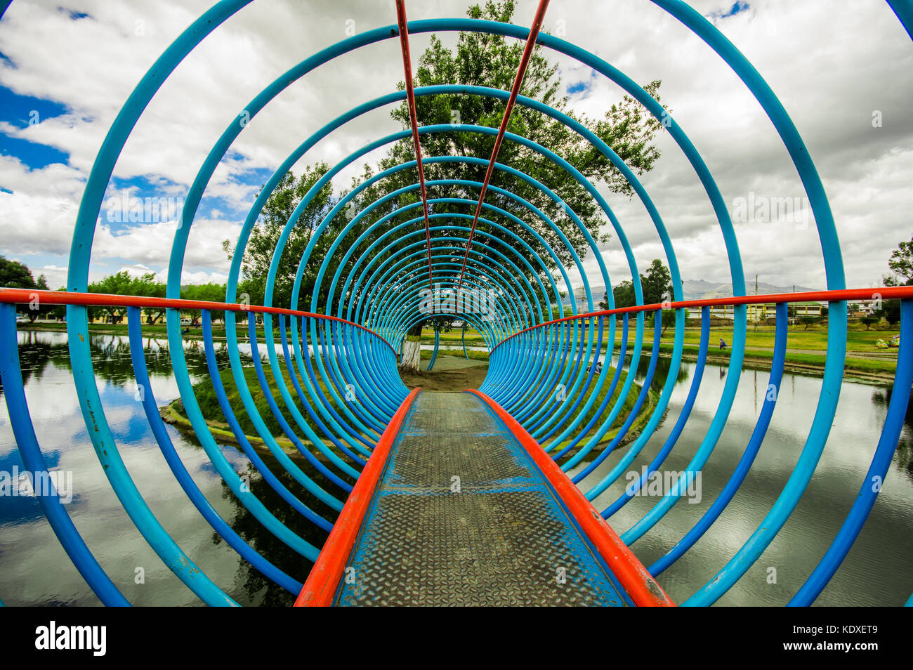 Indoor view of the colorful bridge over an artificial lake located in ...