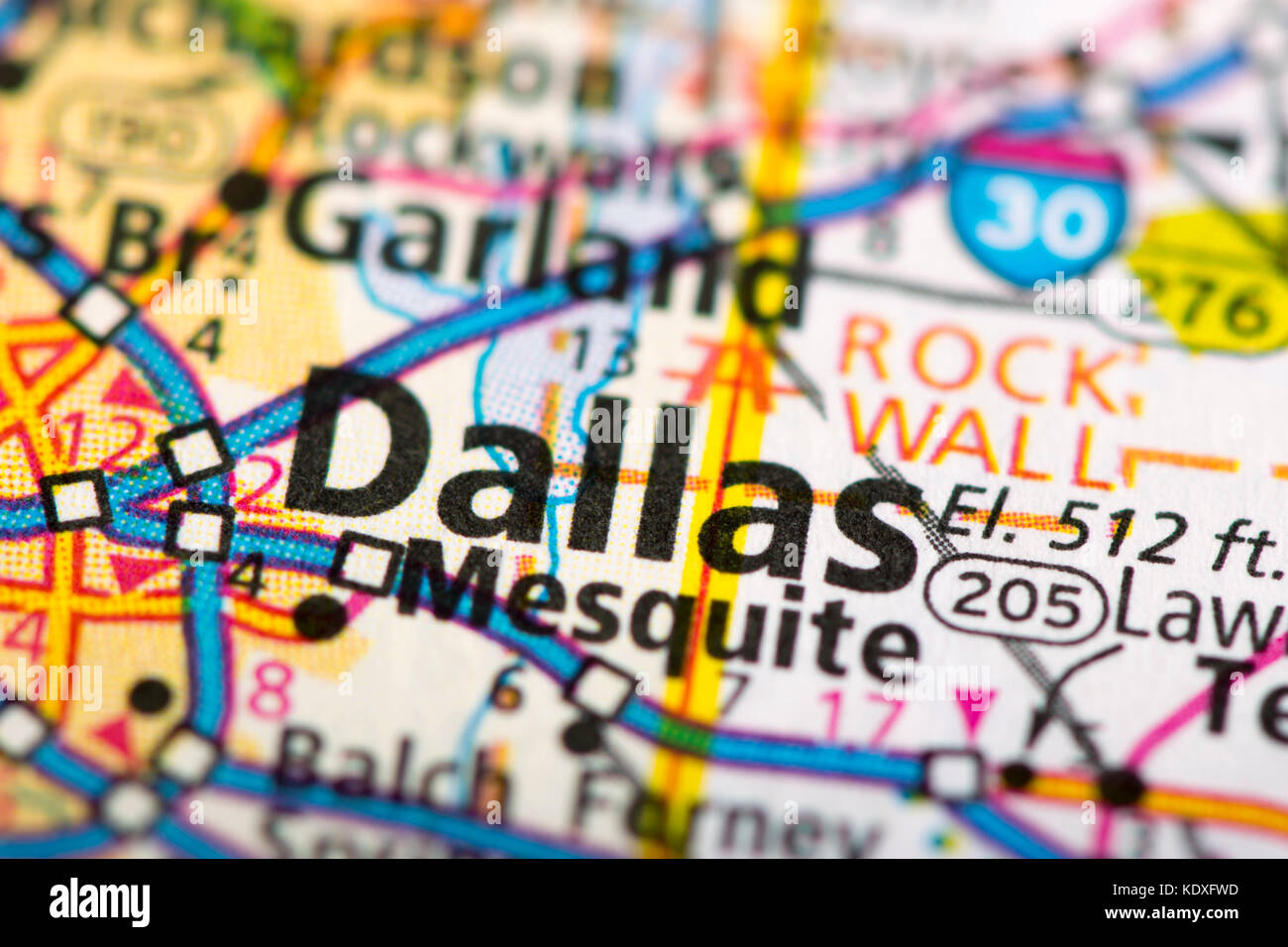 Closeup of Dallas, Texas on a political map of the United States Stock ...