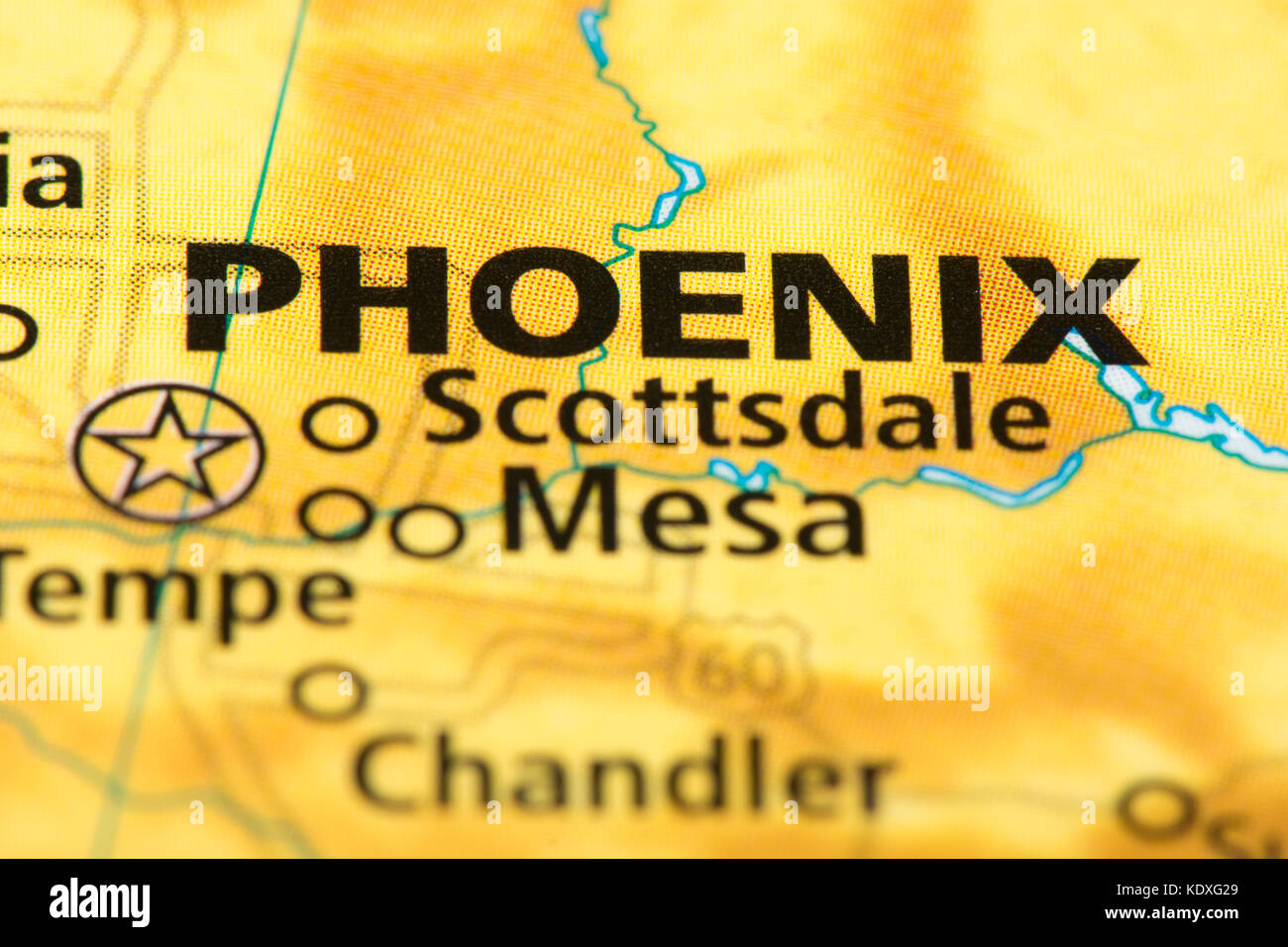 Closeup of Phoenix, Arizona on a political map of the United States ...