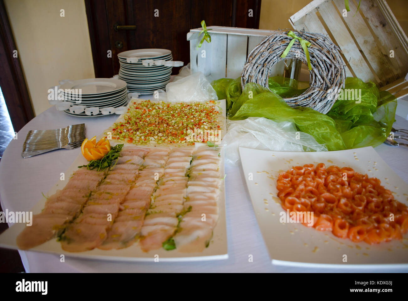 table with bouffet for wedding party Stock Photo - Alamy
