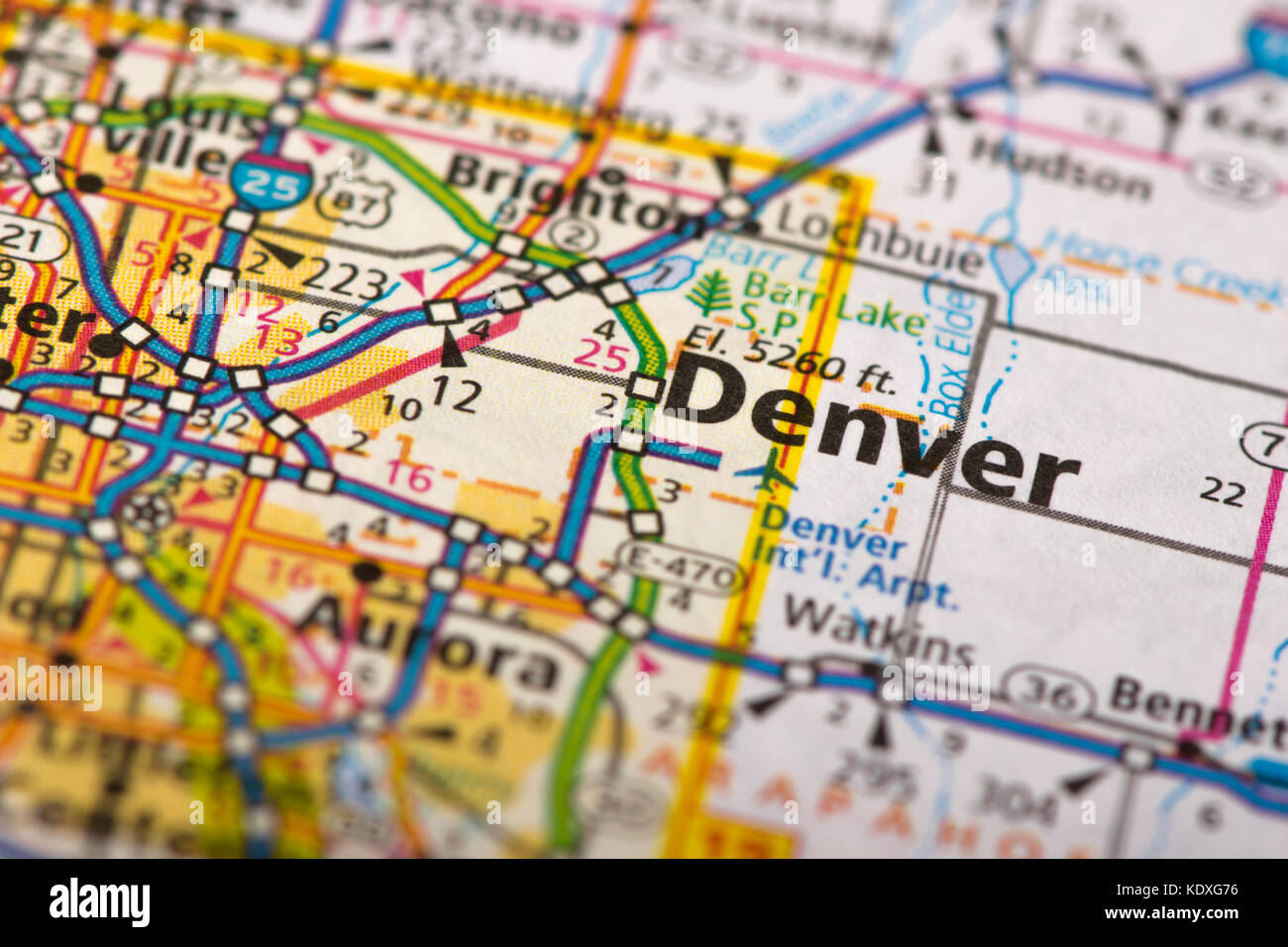 Closeup of Denver, Colorado on a political map of the United States ...