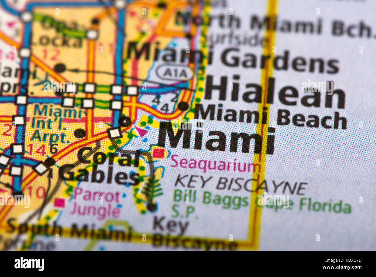 Closeup of Miami, Florida on a political map of the United States Stock ...