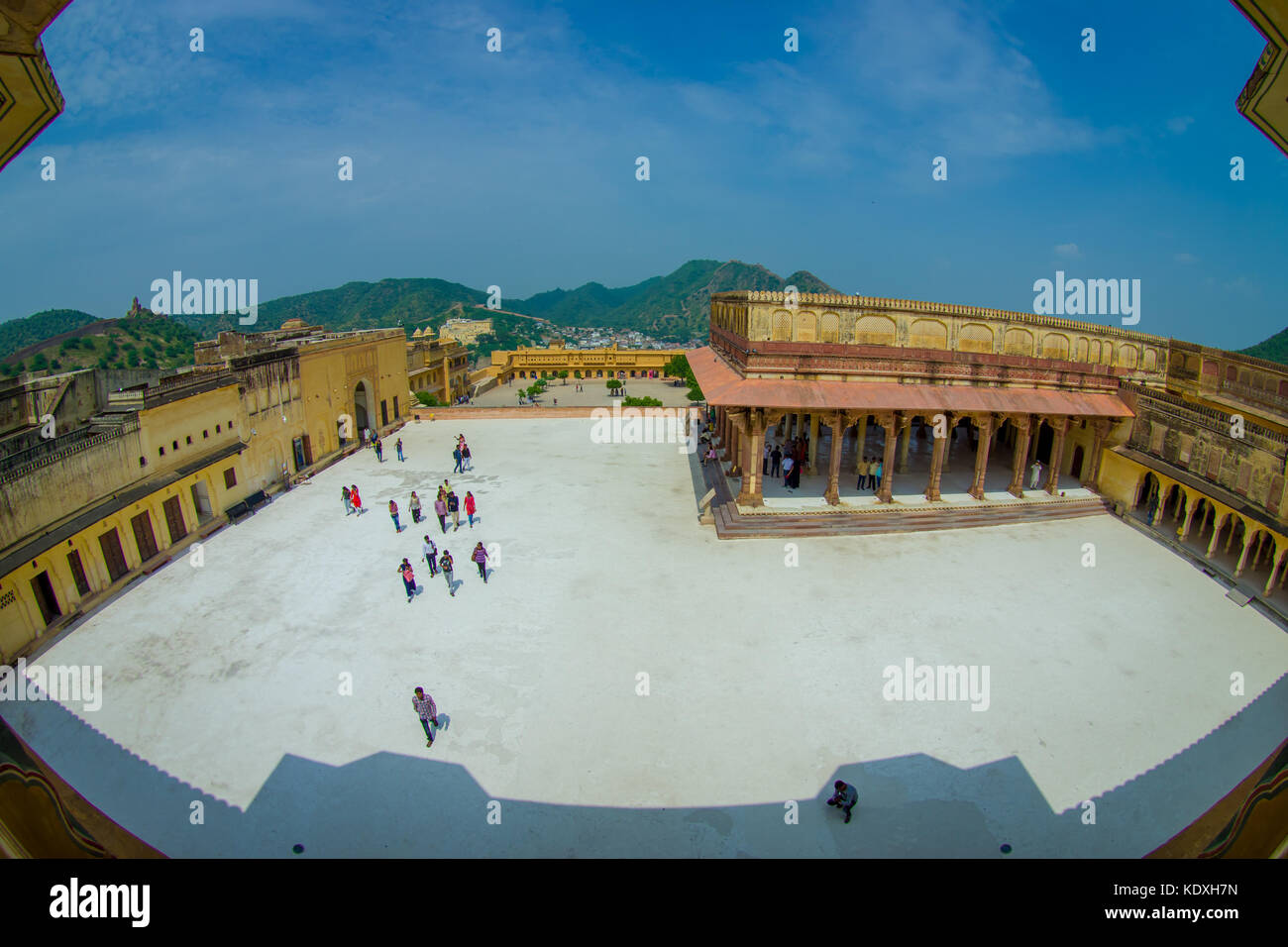 Amer, India - September 19, 2017: Aerial view of tourist visiting and ...