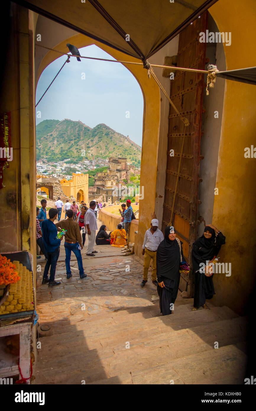 Amber, India - September 19, 2017: Unidentified people walking in a ...