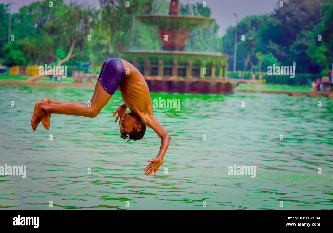 Delhi, India - September 16, 2017: Unidentified indian boy doing a ...