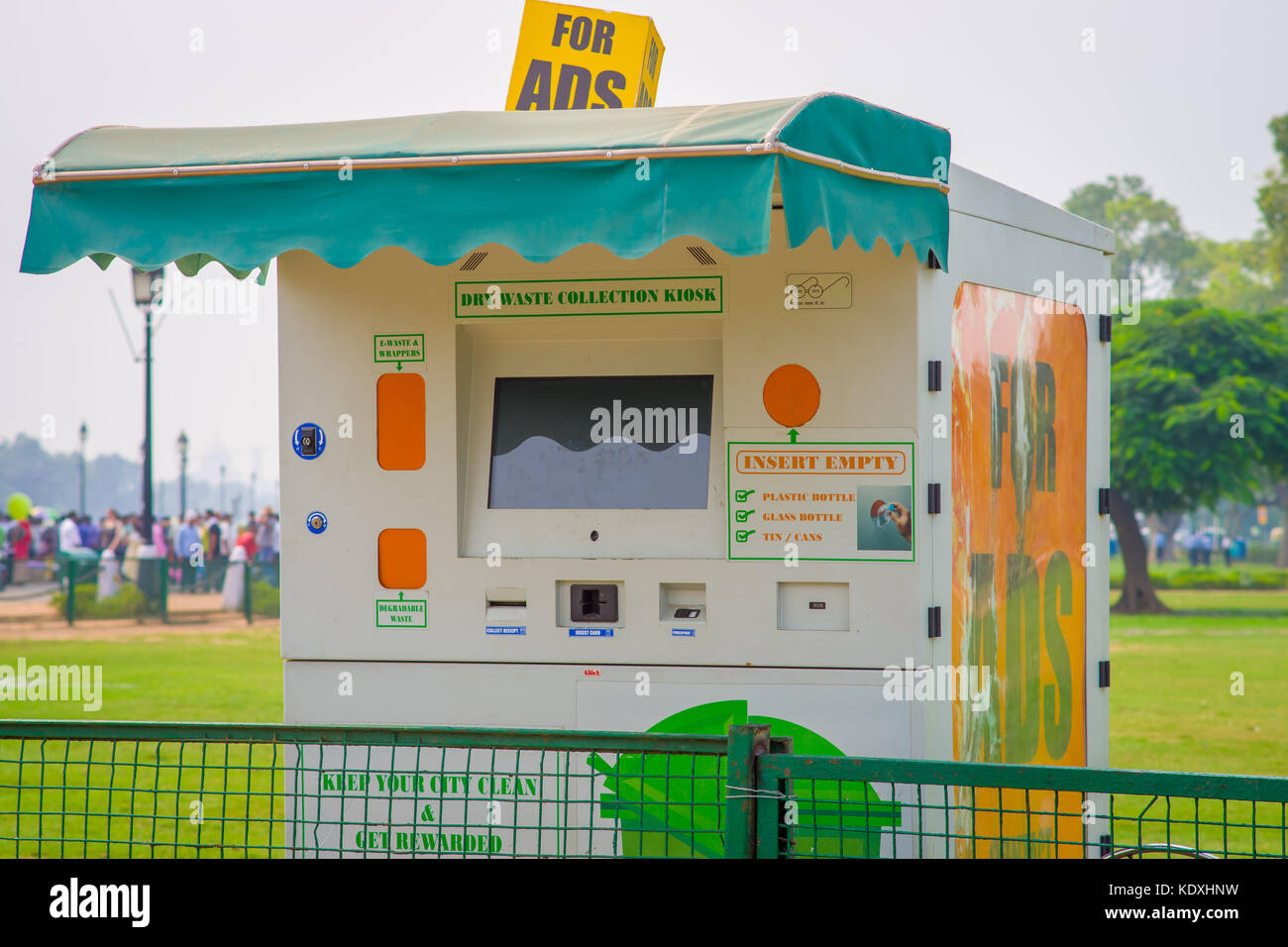 Delhi, India - September 16, 2017: Smalll waste kiosk collector located ...