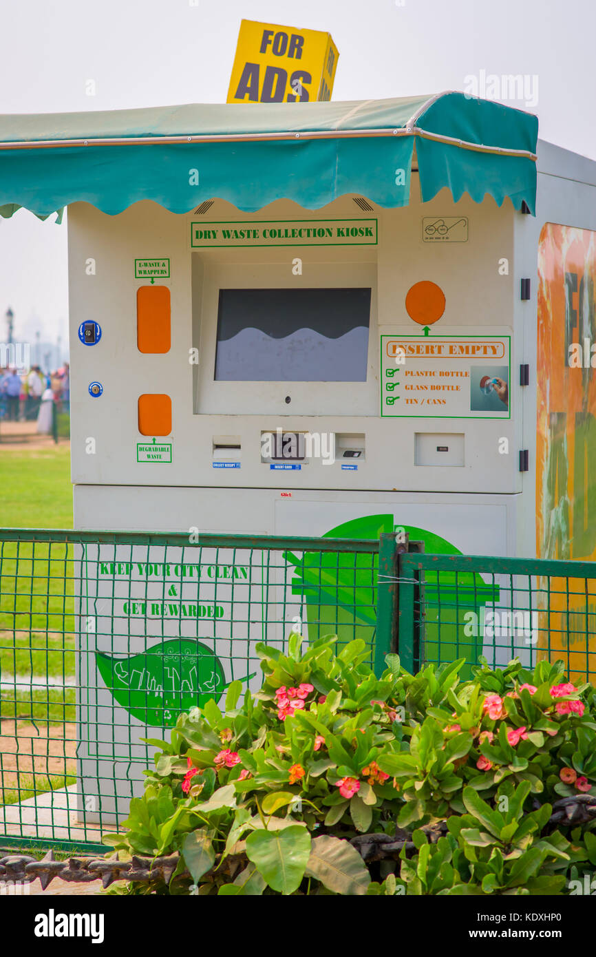 Delhi, India - September 16, 2017: Smalll waste kiosk collector located ...
