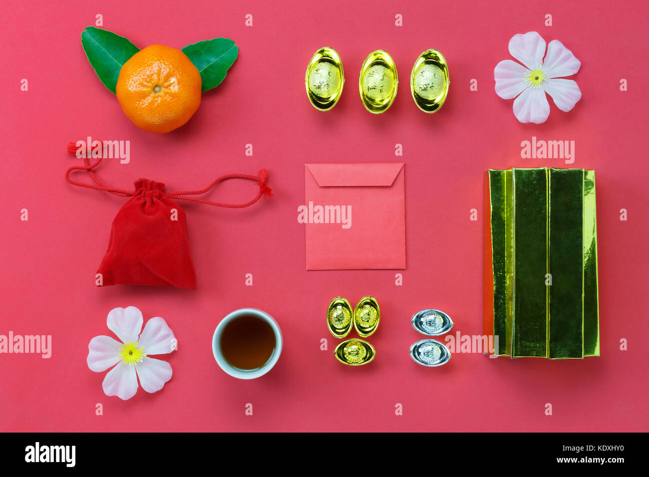 Flat lay of accessory items for Lunar & Chinese new year.Difference ...
