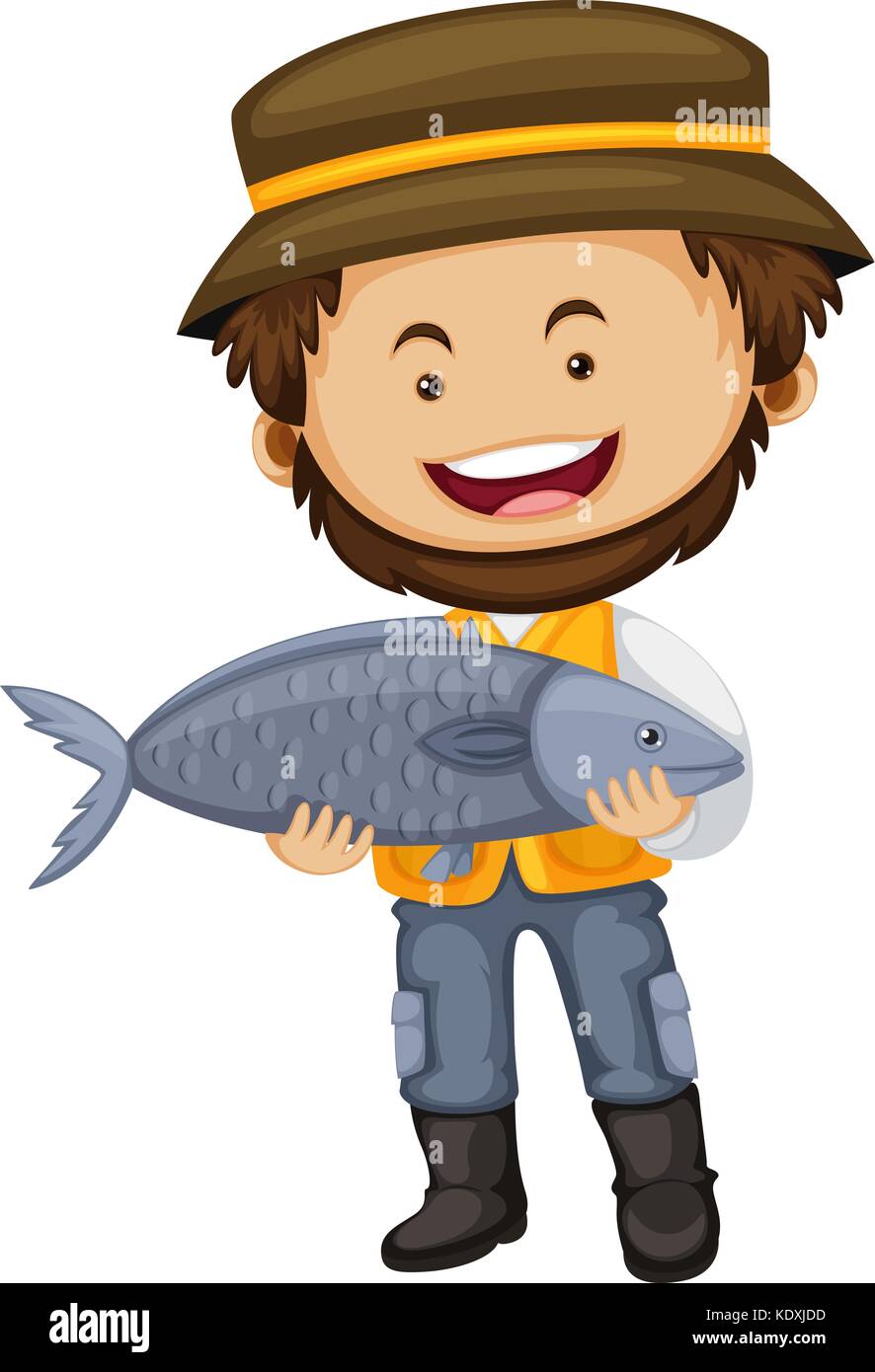 Fisherman holding big fish in hands illustration Stock Vector Image ...