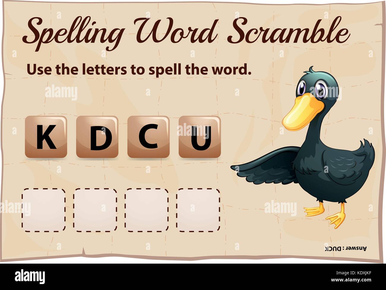 Spelling word game with word duck illustration Stock Vector Image & Art ...