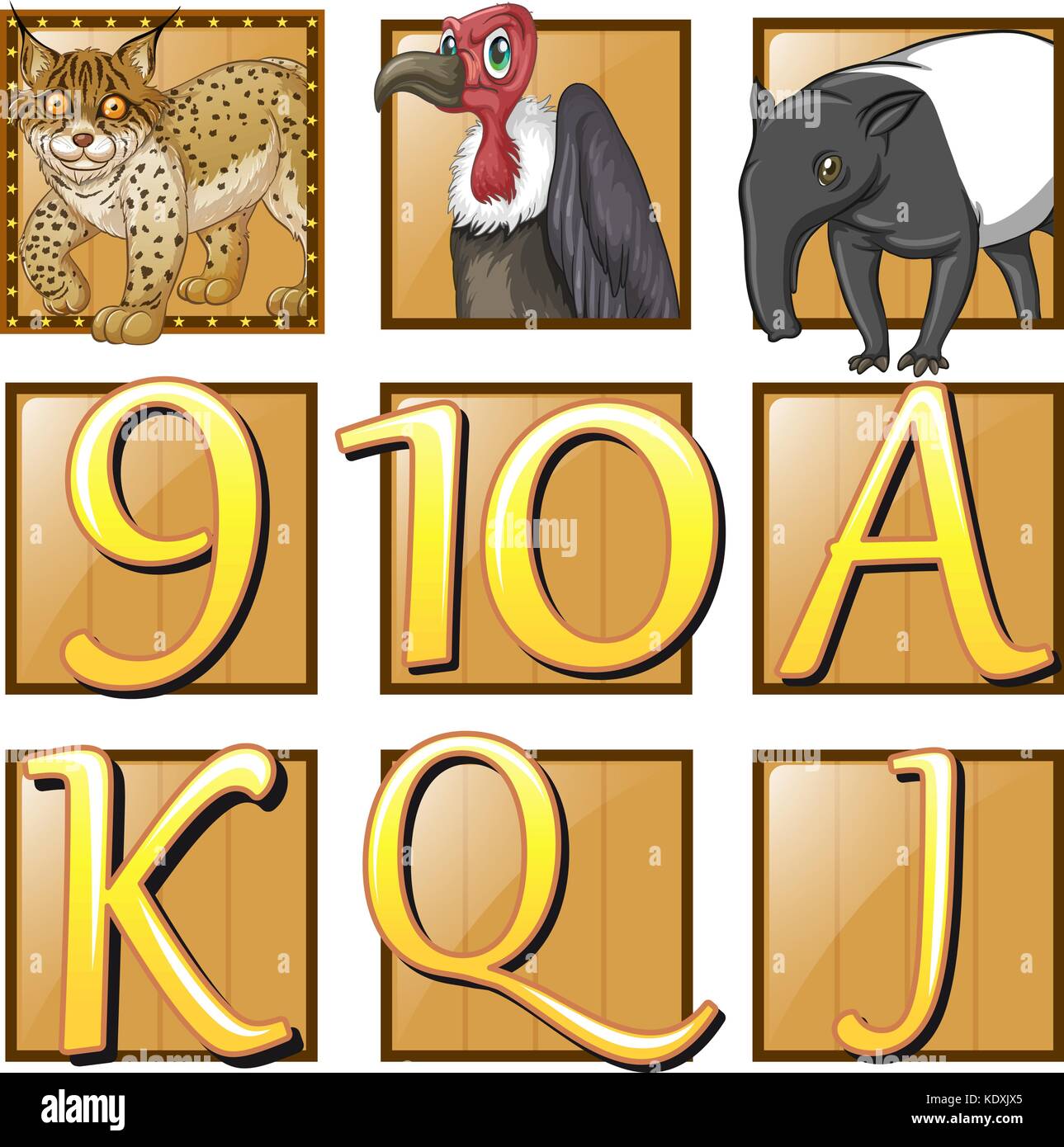 Wild animals and numbers on square buttons illustration Stock Vector ...