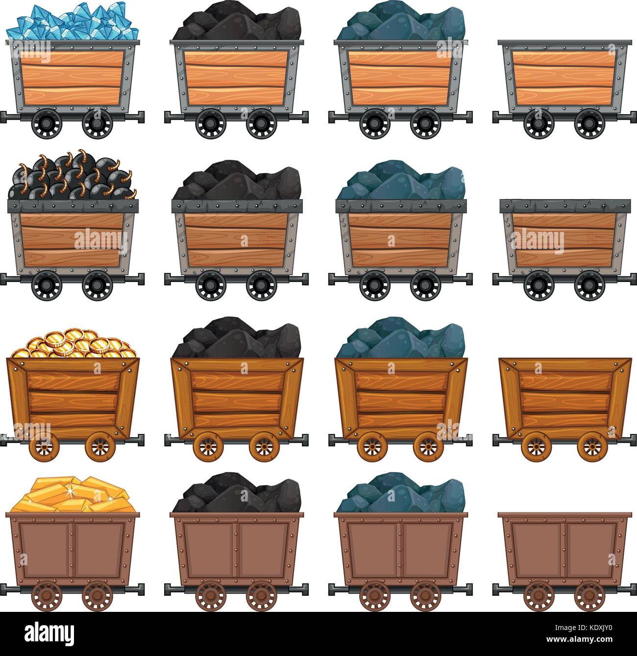 Mining carts loaded with stone and gold illustration Stock Vector Image ...