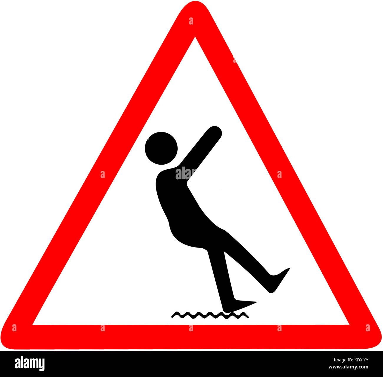wet floor danger of falling warning.Red triangular warning symbol sign ...