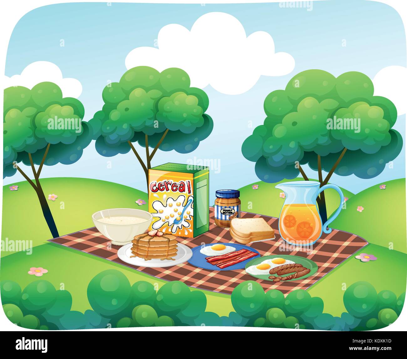 Scene with healthy breakfast in garden illustration Stock Vector Image ...