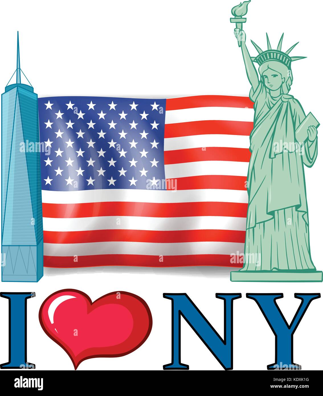 I love New York banner with American flag and buildings illustration ...