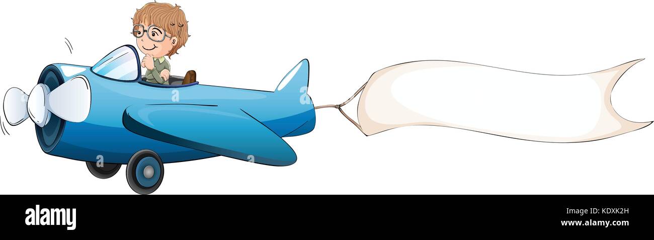 Boy flying plane with white banner illustration Stock Vector Image ...