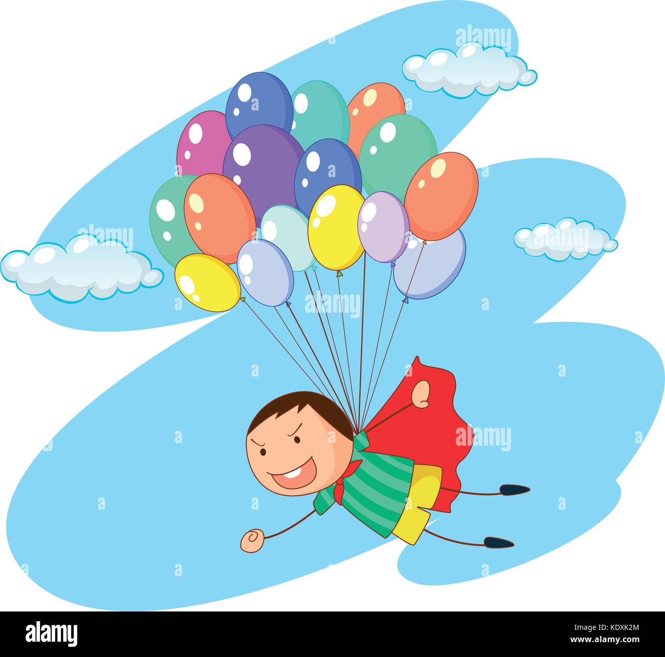 boy flying with balloons in sky illustration Stock Vector Image & Art ...