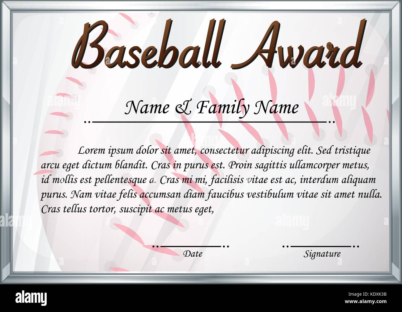 Certificate template for baseball award illustration Stock Vector Image ...