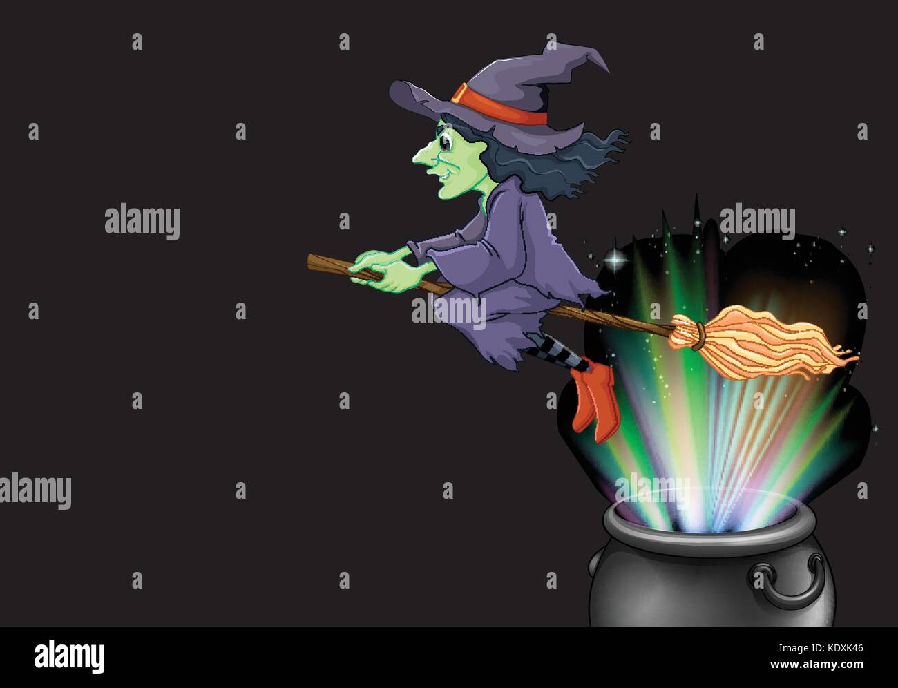 Witch flying on magic broom illustration Stock Vector Image & Art - Alamy