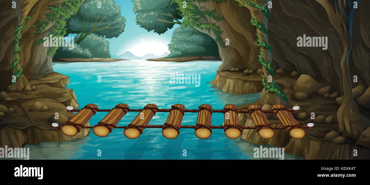 Scene with bridge across river illustration Stock Vector Image & Art ...