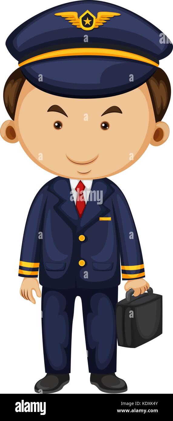 Pilot in blue suit carrying breifcase illustration Stock Vector Image ...