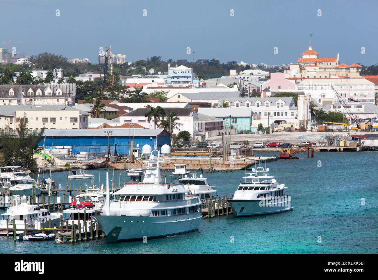 The view of marina and a downtown of Nassau, the capital of the Bahamas ...
