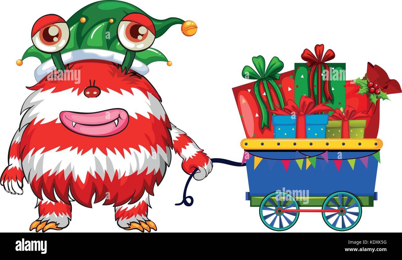 Christmas theme with monster and presents illustration Stock Vector ...