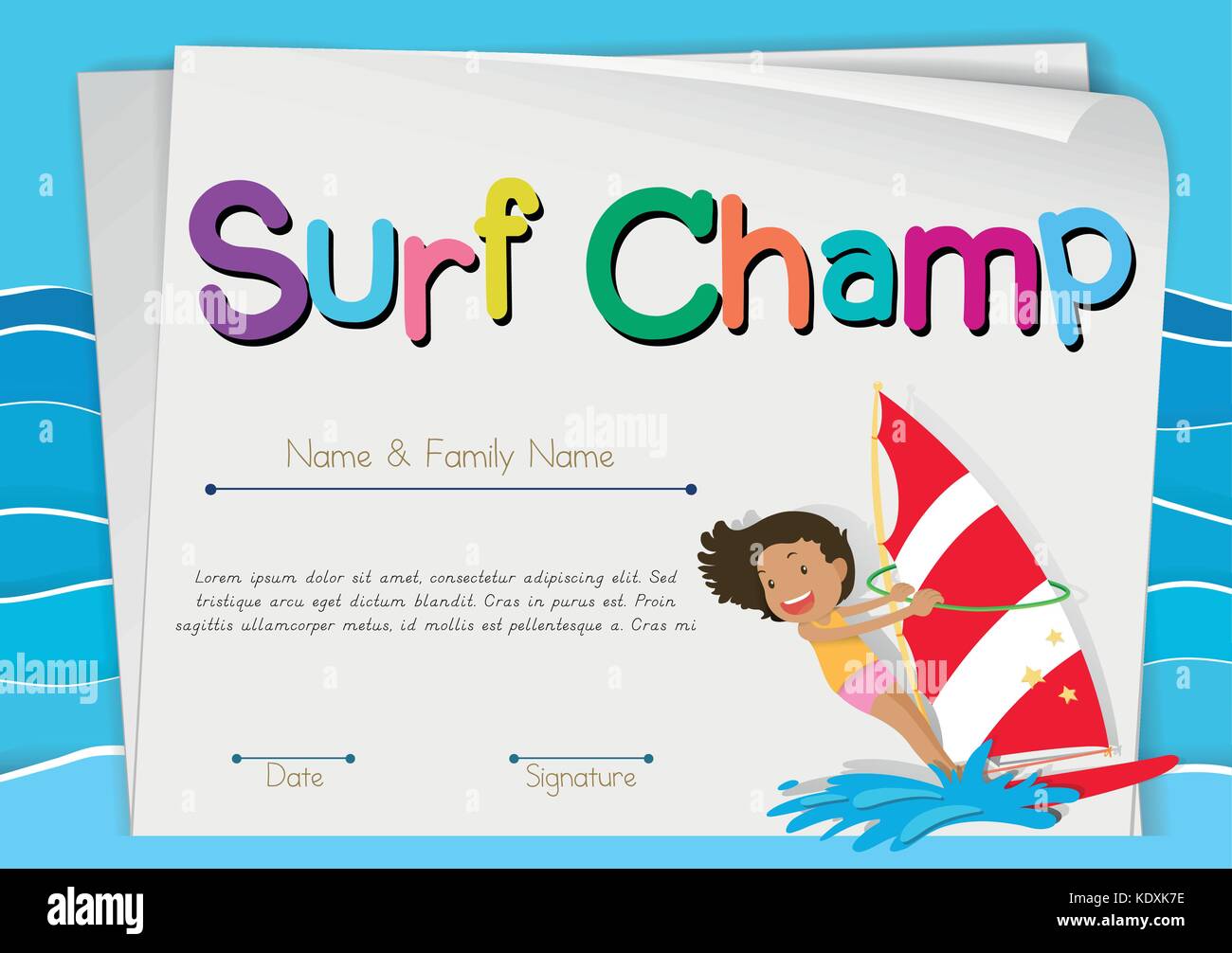 Certificate template for surf champ illustration Stock Vector Image ...