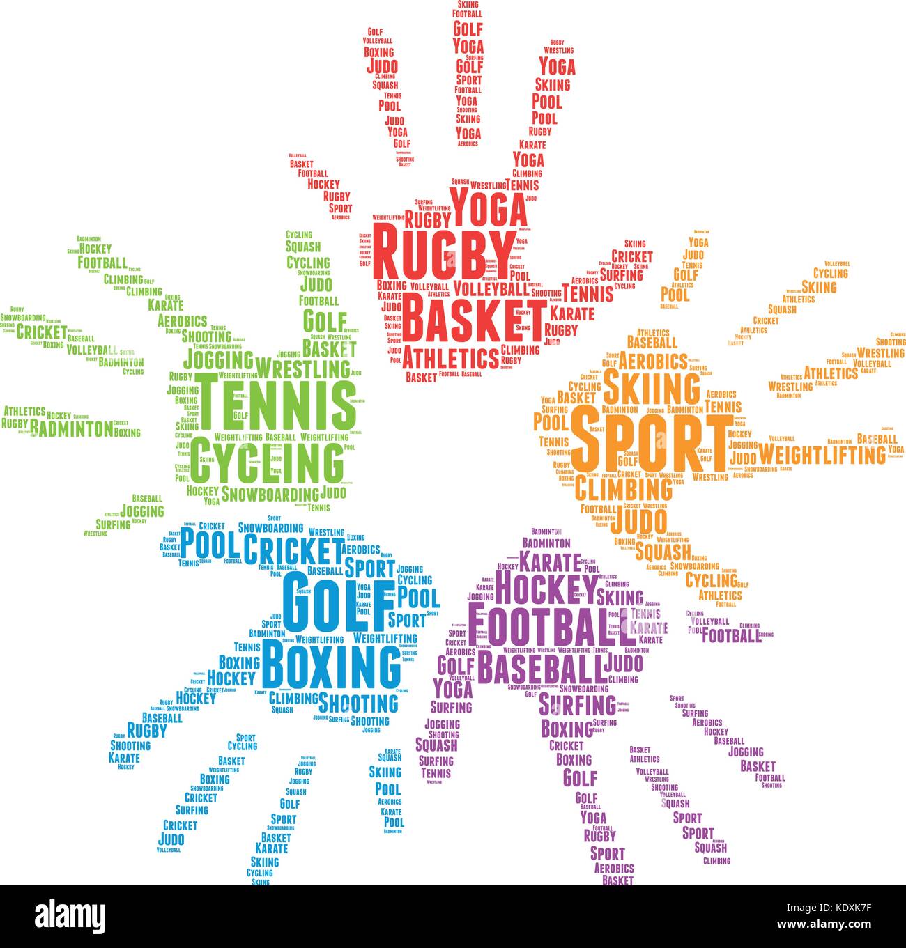 Words cloud, concept of SPORT made with hands shape and tags Stock ...